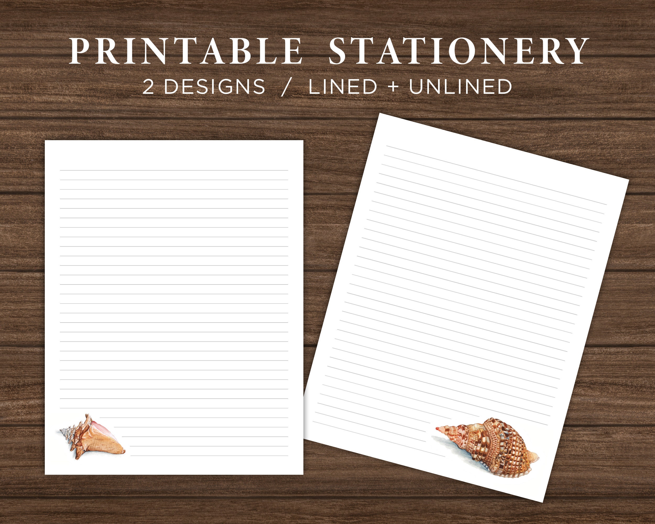 Sea Shells Downloadable Writing Paper Set / Conch Printable Note Paper ...