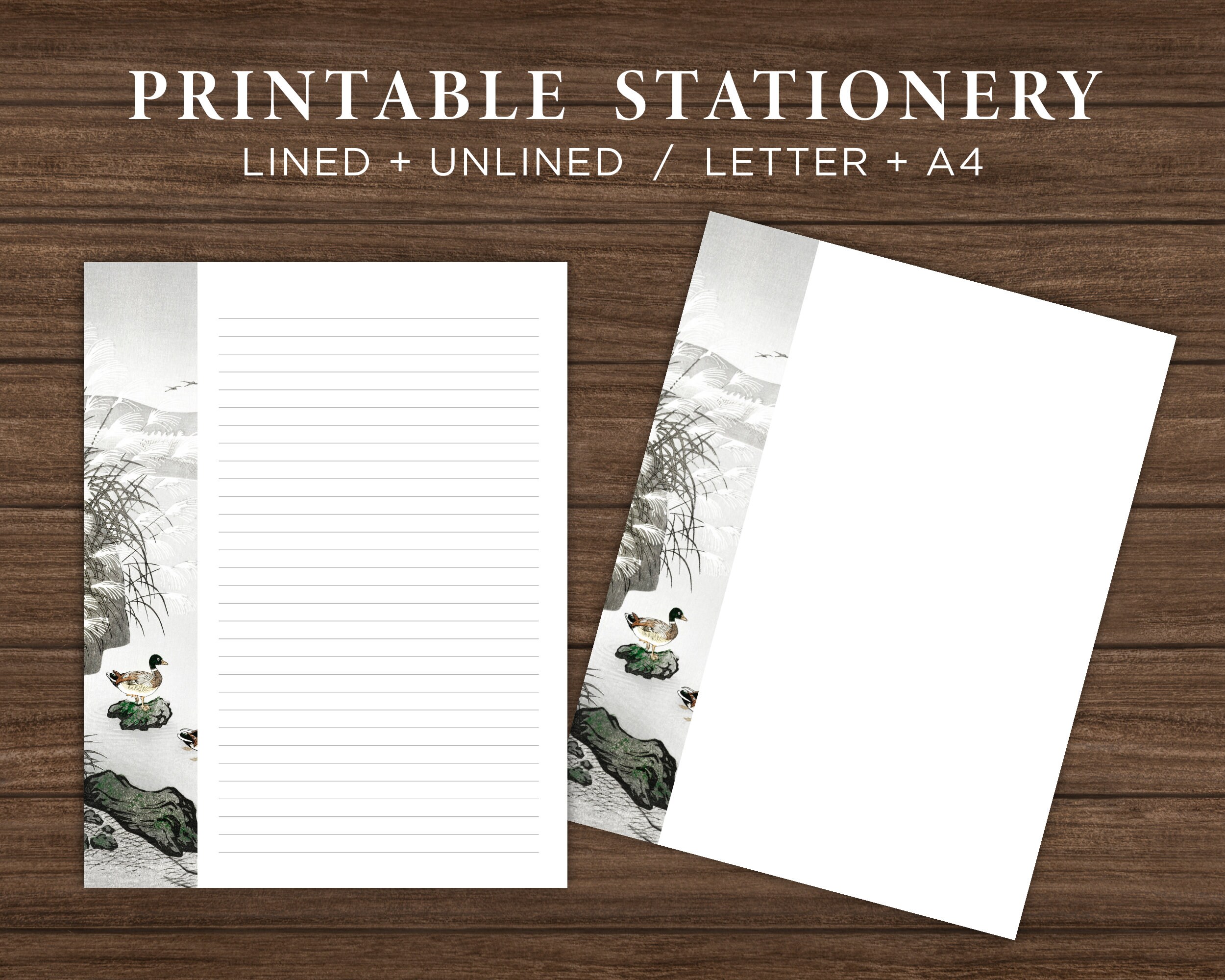 Mallard Duck Woodblock Print Printable Writing Paper / Printable Letter ...