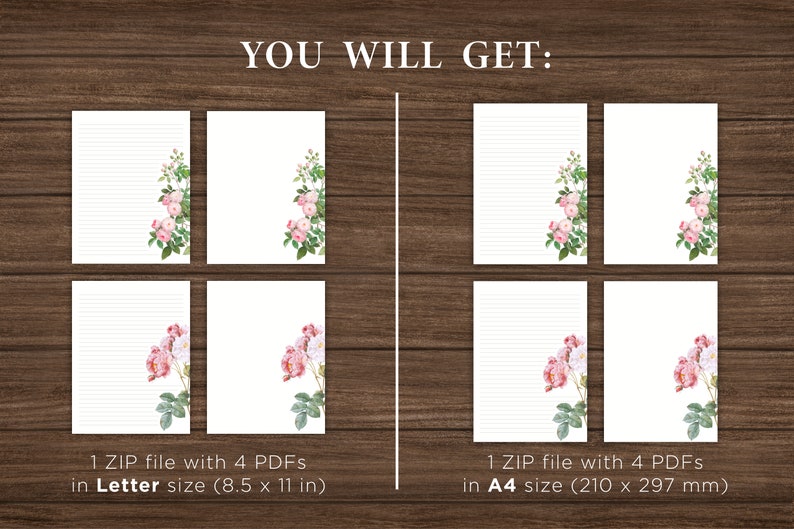 Pink Roses Printable Stationery Set / Floral Printable Stationary Paper ...