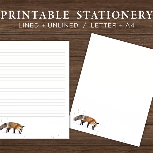 Fox Printable Stationery Animal Stationary Watercolor Writing - Etsy