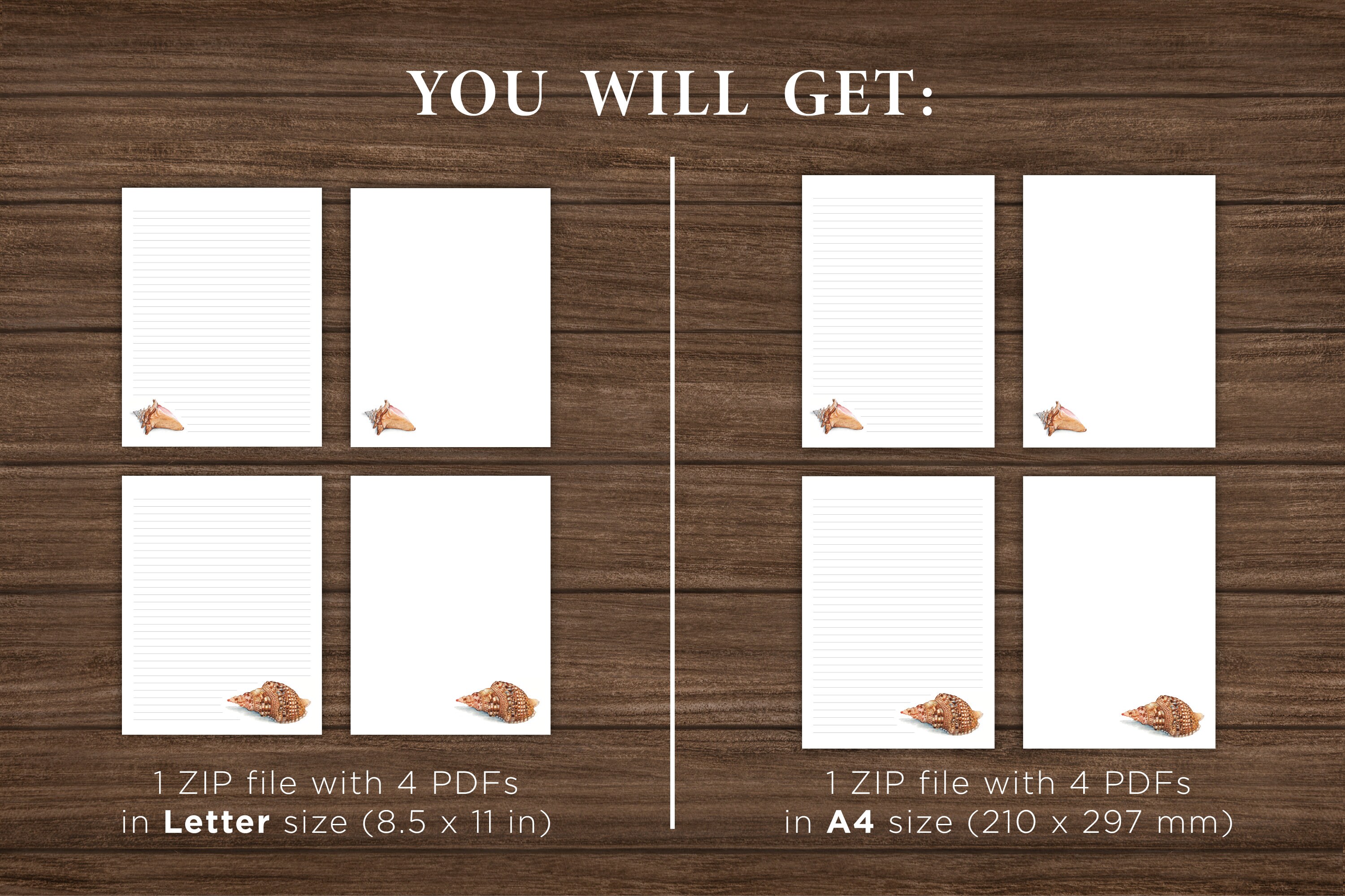 Sea Shells Downloadable Writing Paper Set / Conch Printable Note Paper ...