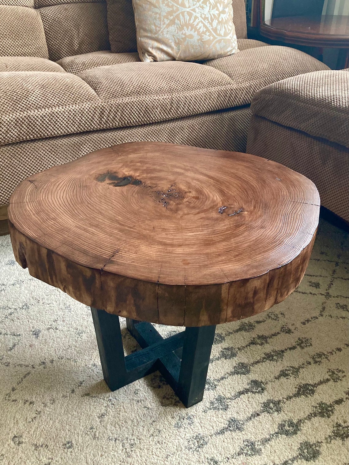 Wooden Round Coffee Table Handcrafted With Tree Slice Made | Etsy