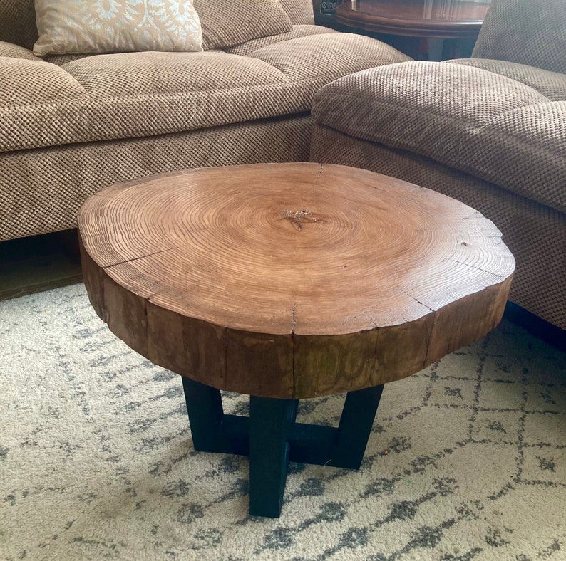 Wooden Round Coffee Table Handcrafted With Tree Slice Made | Etsy