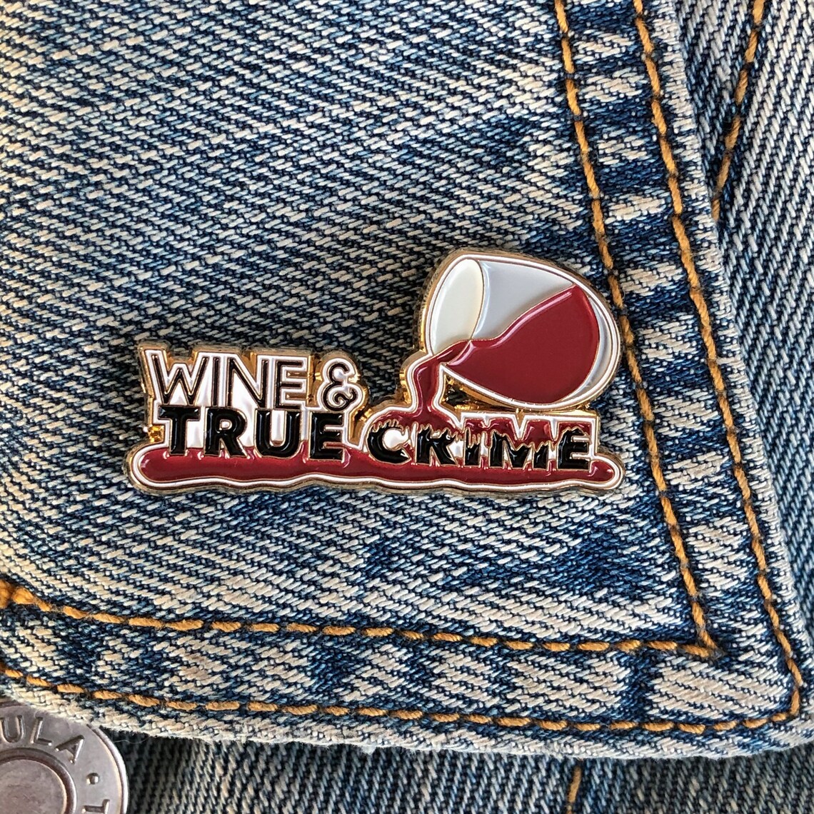 Wine & True Crime, Soft Enamel Pin for True Crime Lovers, Halloween ...