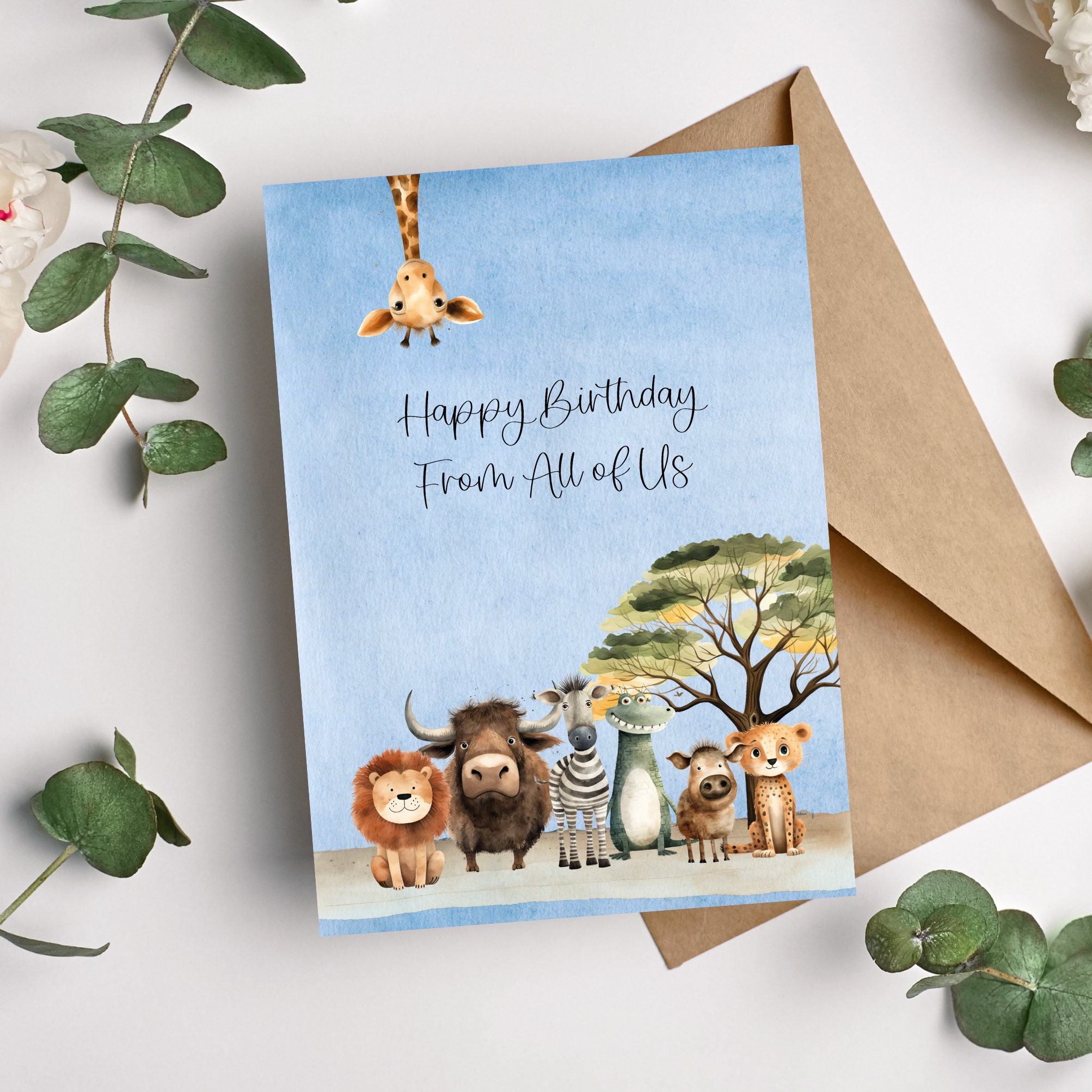 Safari Animals Group Birthday Card, Office Birthday Card, Coworker ...