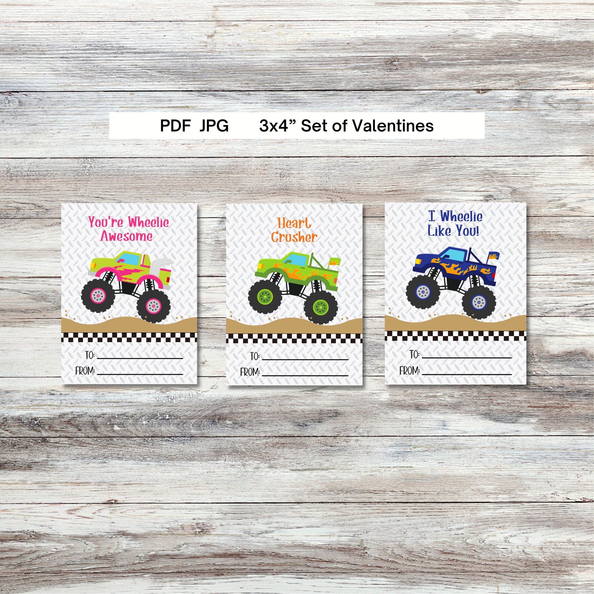 Monster Truck Valentine's Day Cards for Kids, Classroom Valentines for ...