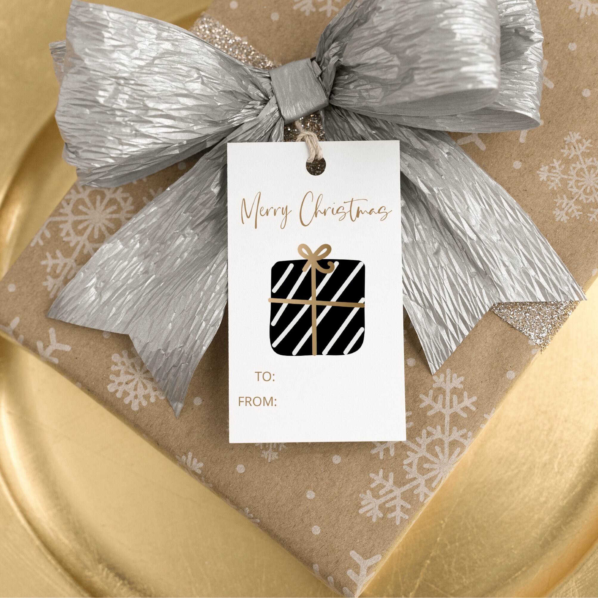 Black and Gold Christmas Tags, Merry Christmas Holiday Tags, Printable ...