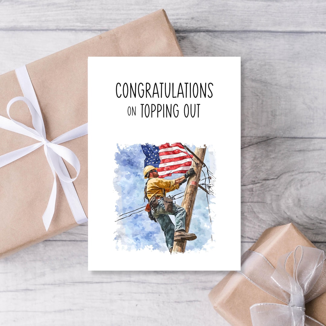 Printable Lineman Top Out Card, American Flag Design, Congratulations ...