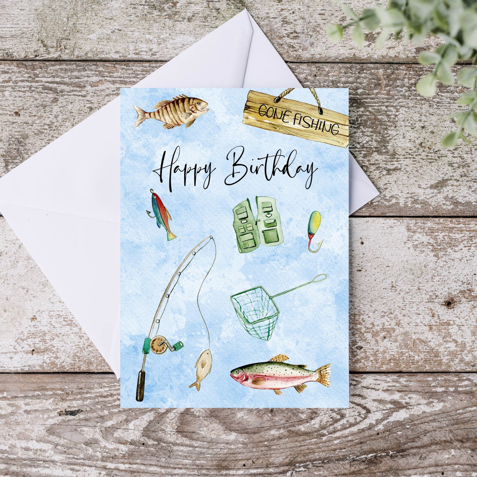 Fishing Birthday Card, Gone Fishing Fisherman Birthday Card, Trout ...
