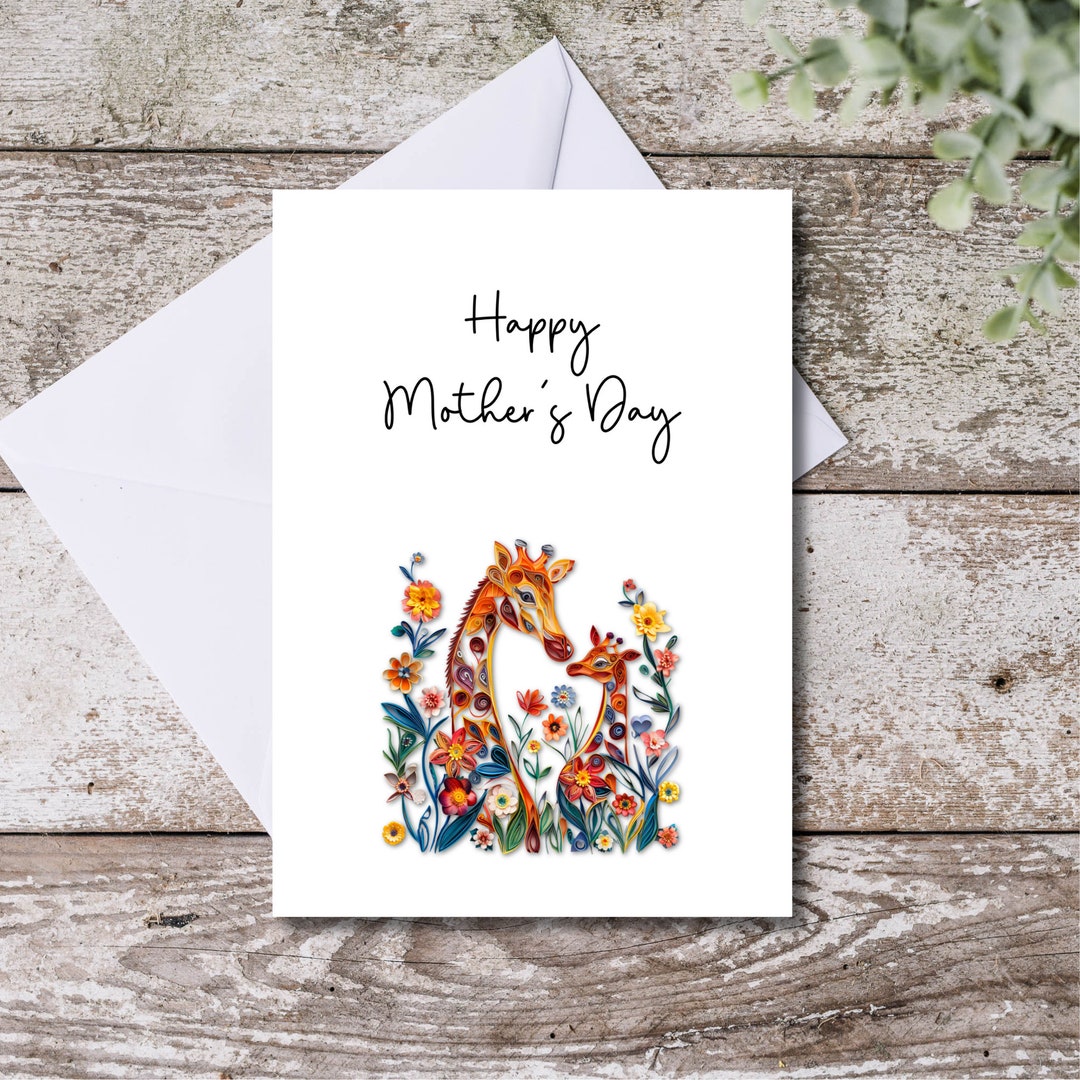 Giraffe Mother's Day Card for Mom, Mom Gift Card, Quilled Mother's Day ...