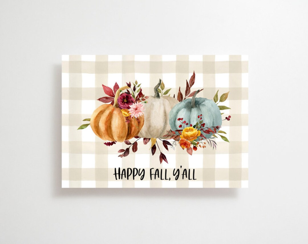 Printable Fall Card, Fall Leaves Greeting Card, Harvest Pumpkins - Etsy