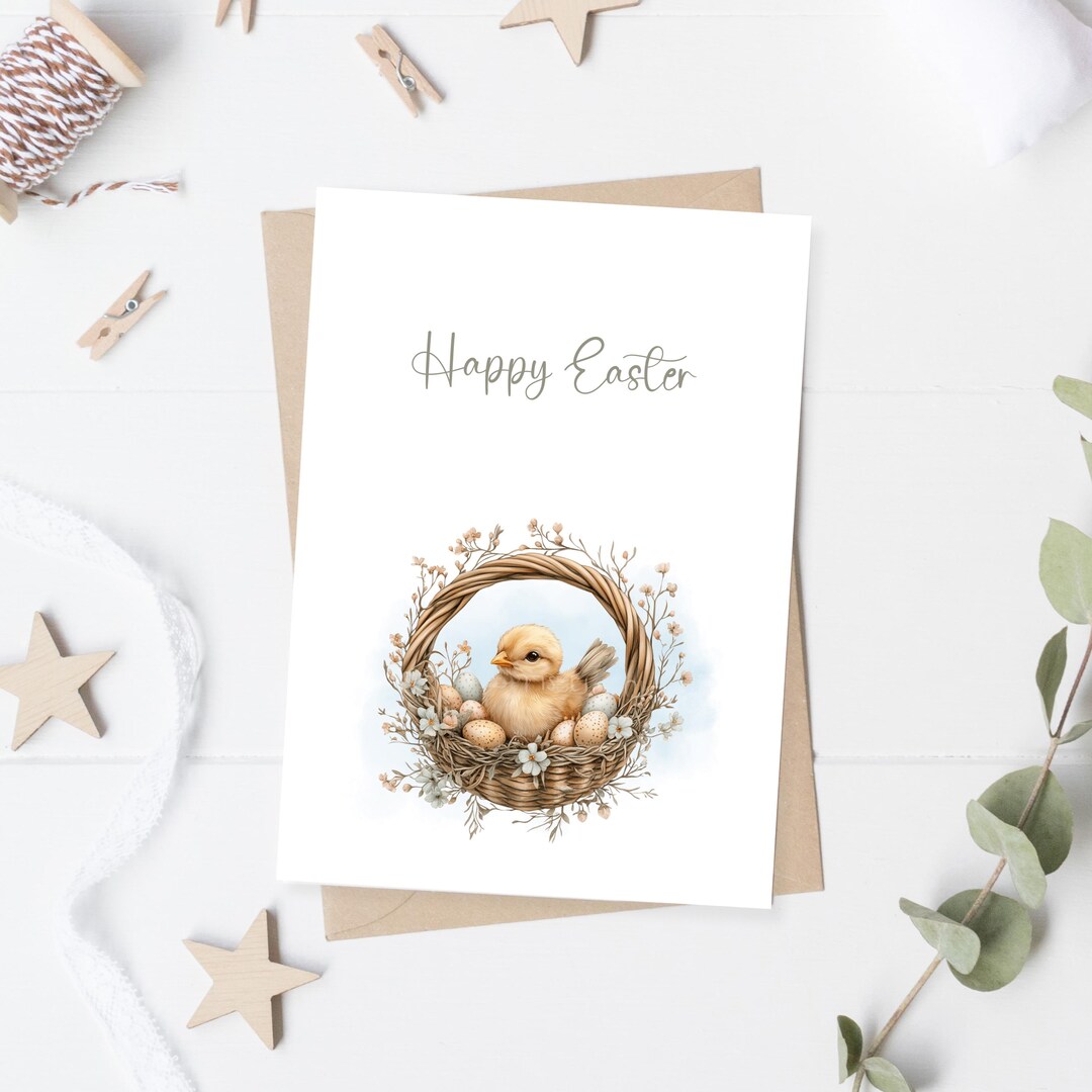 Printable Easter Card, Vintage Easter Chick Happy Easter Card, Perfect ...