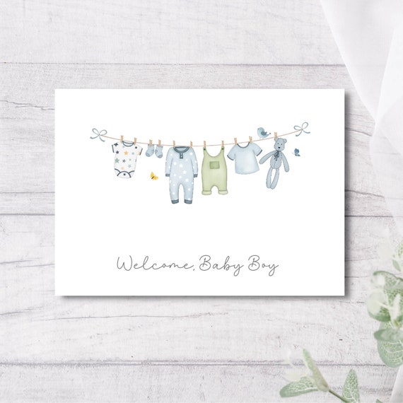 Printable Baby Boy Card Baby Boy Bow Illustration Greetings Card