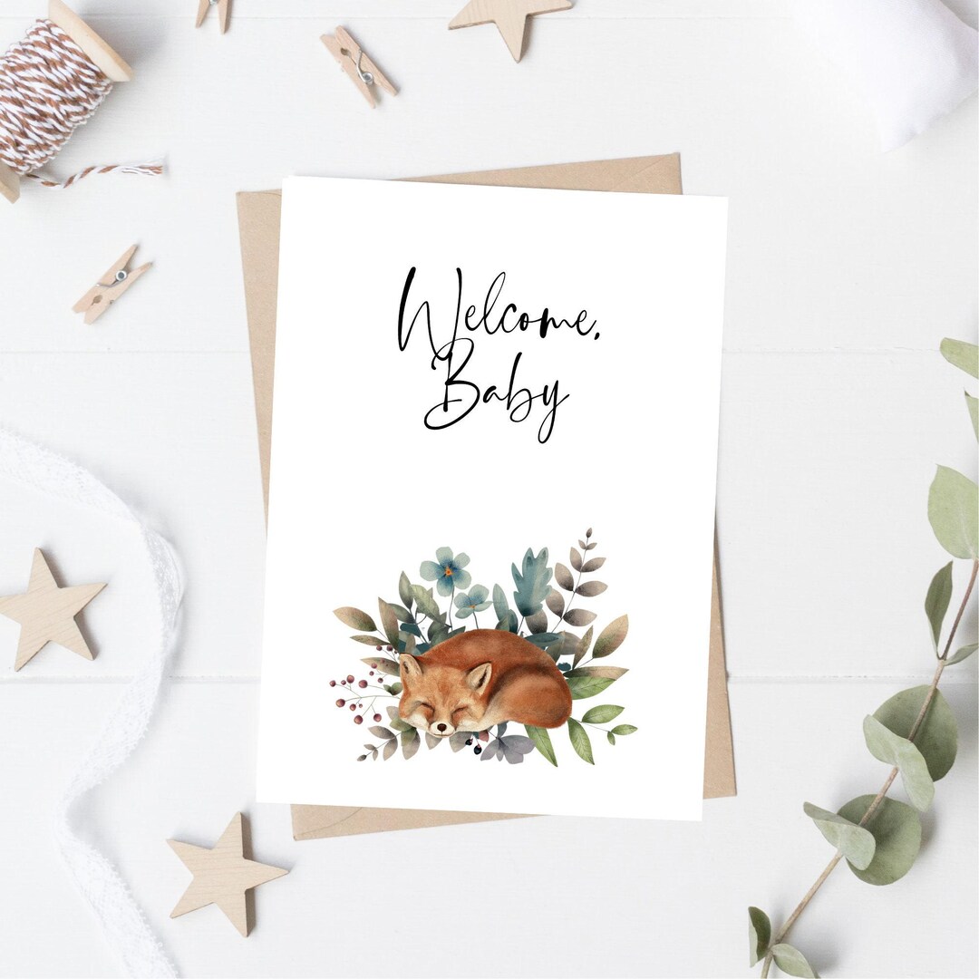 Baby Shower Card, Woodland Baby Shower Card, Gender Neutral Baby Shower ...