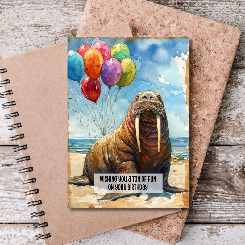 Walrus Birthday Card, Ocean Birthday Card, Happy Birthday, Sea Animals ...