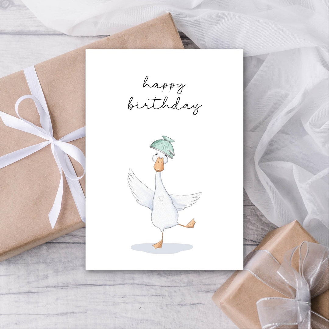 Duck Birthday Card, Funny Farm Animal Birthday Card, Whimsical Birthday ...