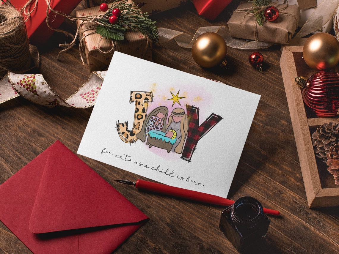 Joy Christmas Card, A Child is Born, Holiday Card, Christmas Printable ...