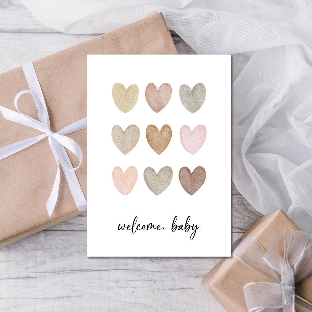 Boho Hearts Baby Shower Card, Gender Neutral Baby Shower Card, Newborn ...