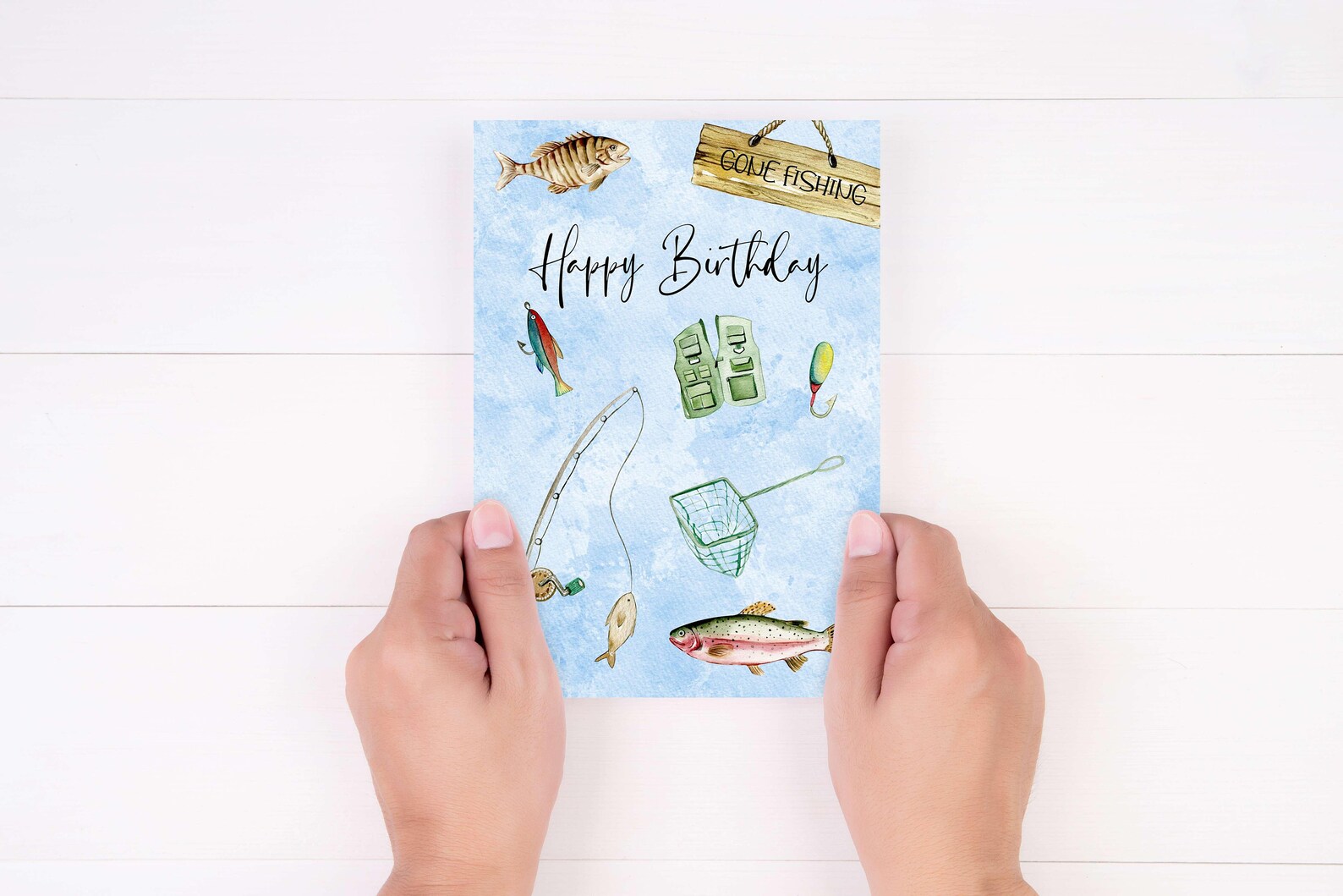 Fishing Birthday Card, Gone Fishing Fisherman Birthday Card, Trout ...