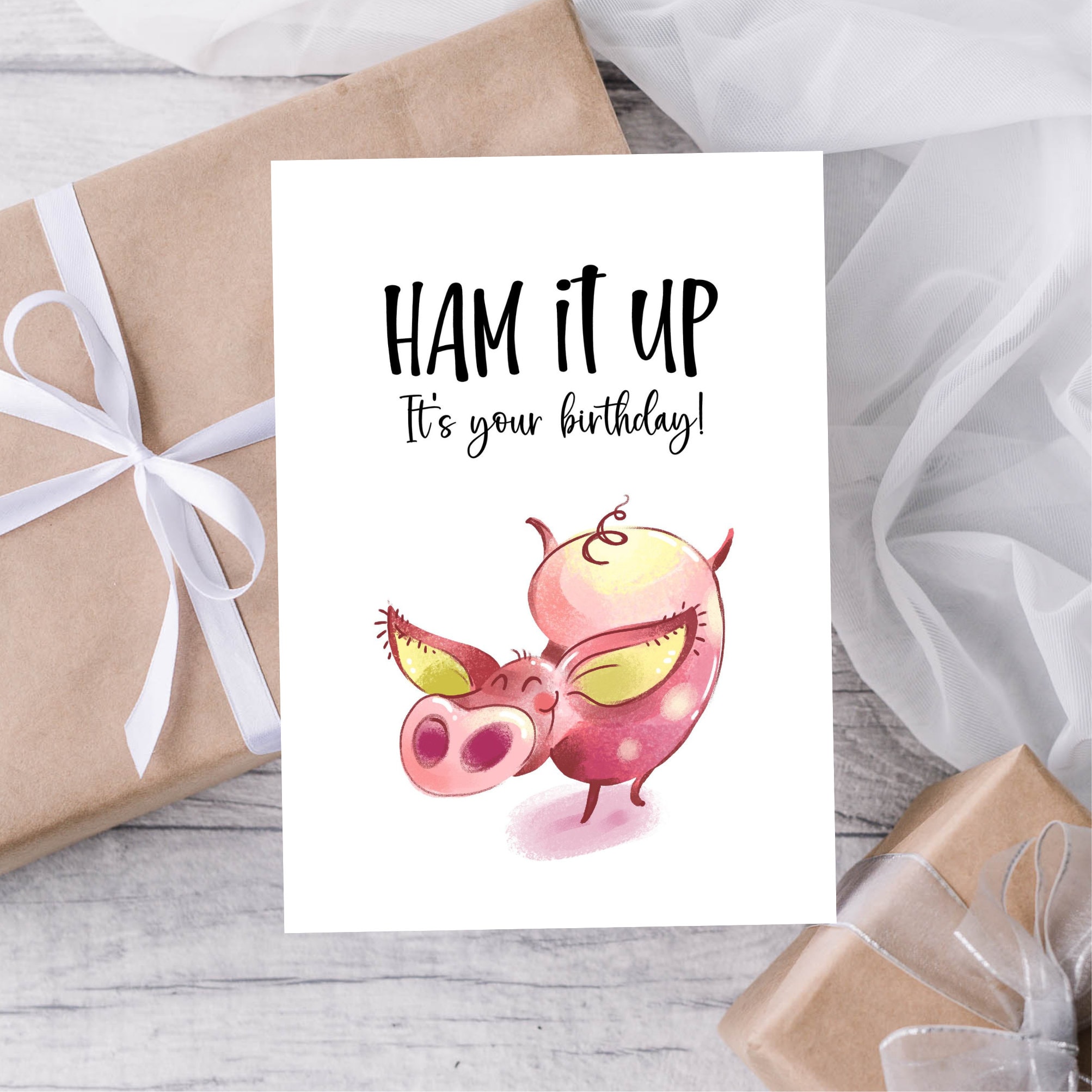Pig Birthday Card, Ham It up Card, Farm Birthday Card, Happy Birthday ...
