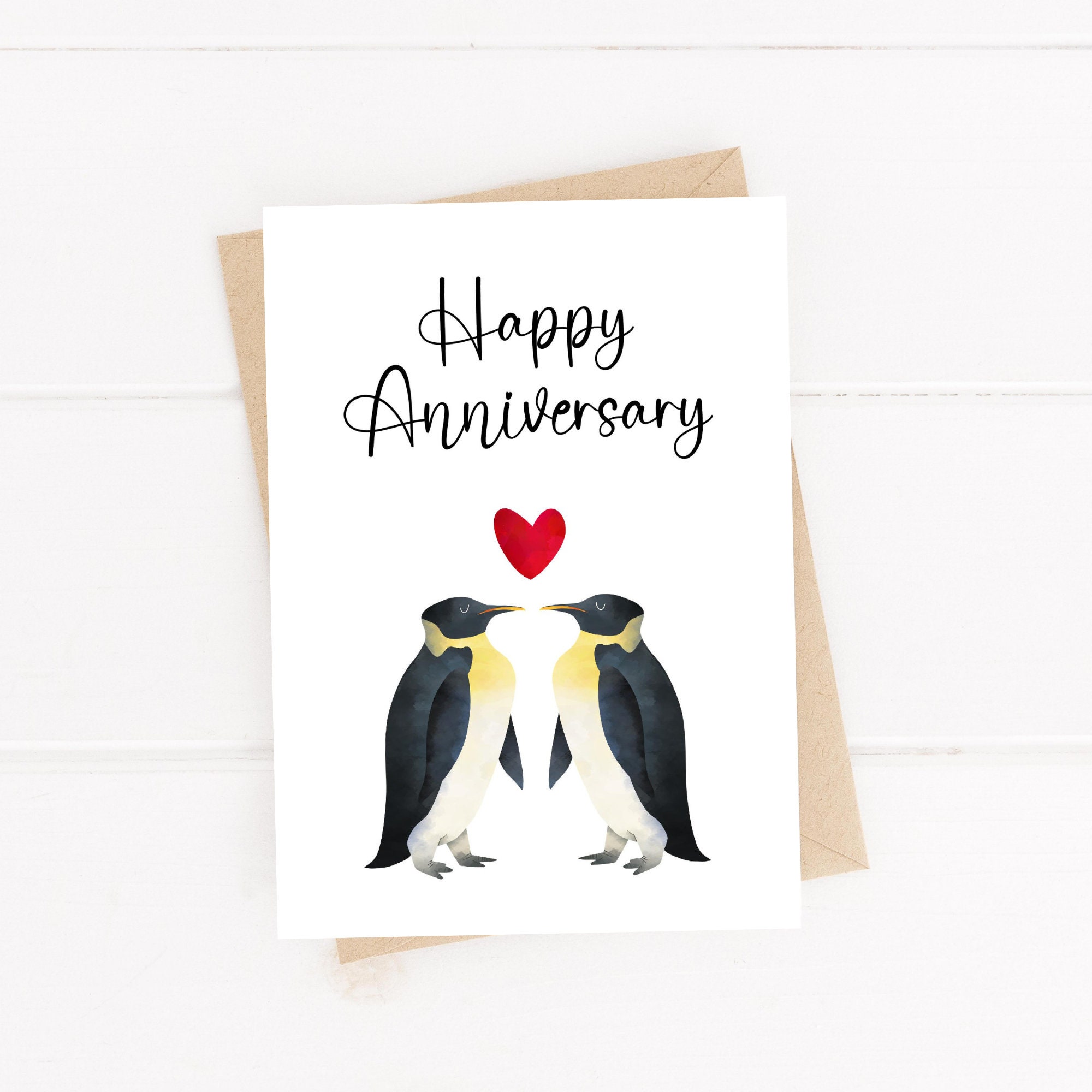 Penguin Anniversary Card, Wedding Anniversary Card, Printable ...
