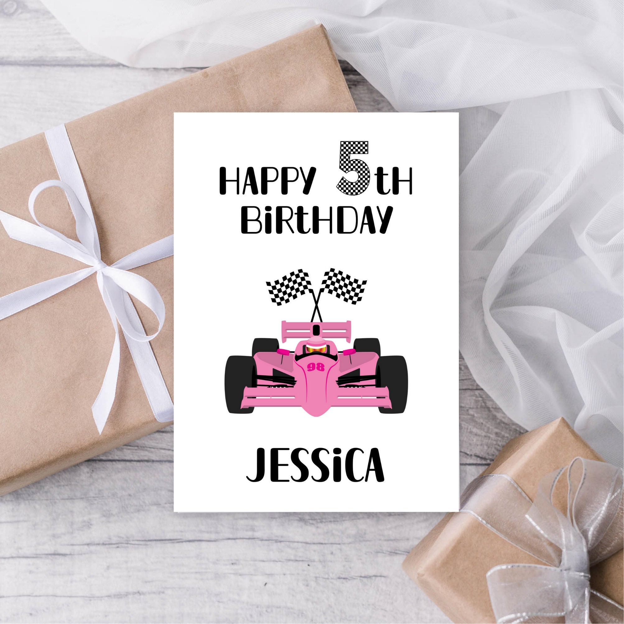 PERSONALIZED Girl Race Car Birthday Card, Girl Racer Birthday, Racing ...