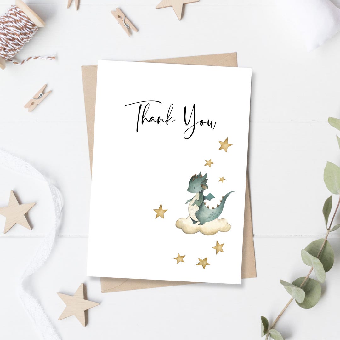 Dragon Thank You Card, Dragon Baby Shower Thank You Card, Birthday ...
