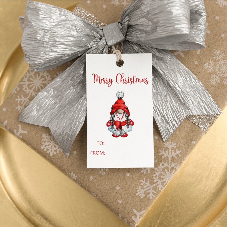 Santa Gnome Christmas Gift Tags, Holiday Gift Tags, Christmas Labels ...