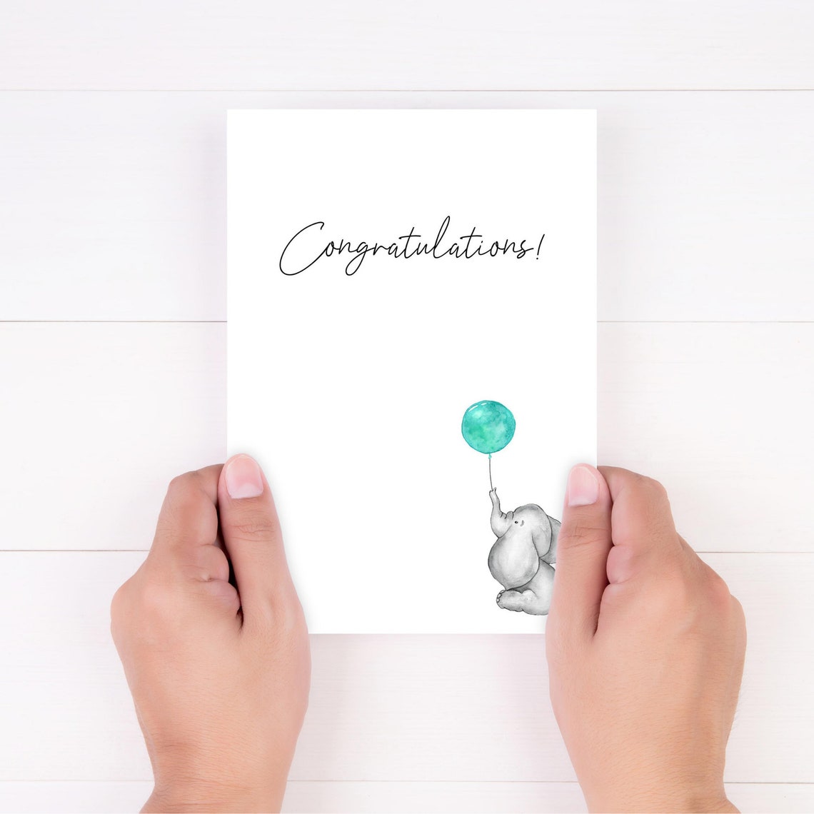 Elephant Baby Shower Card, Green Balloon Baby Shower Card, Baby ...