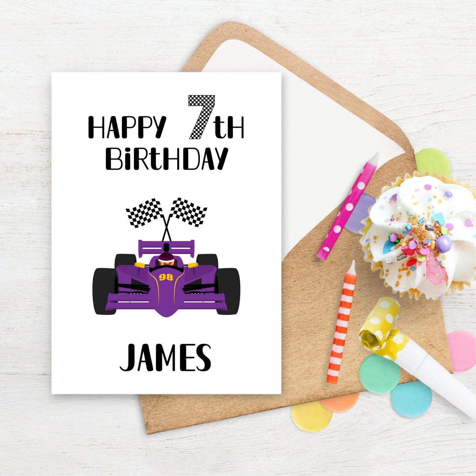 Personalized Race Car Birthday Card: Printable Racing Theme (printable ...
