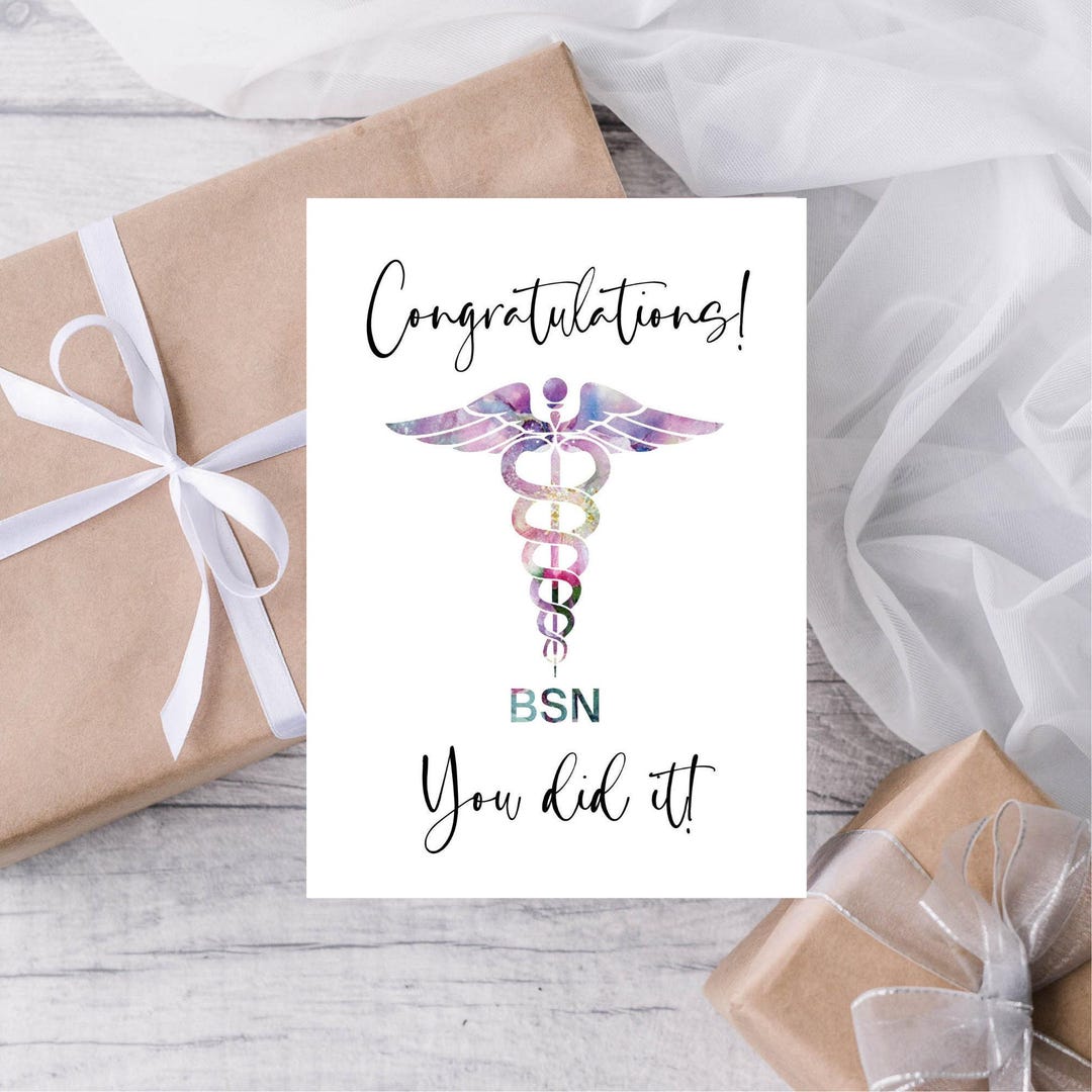 BSN Graduation Card: Watercolor Caduceus Nurse Symbol (printable ...