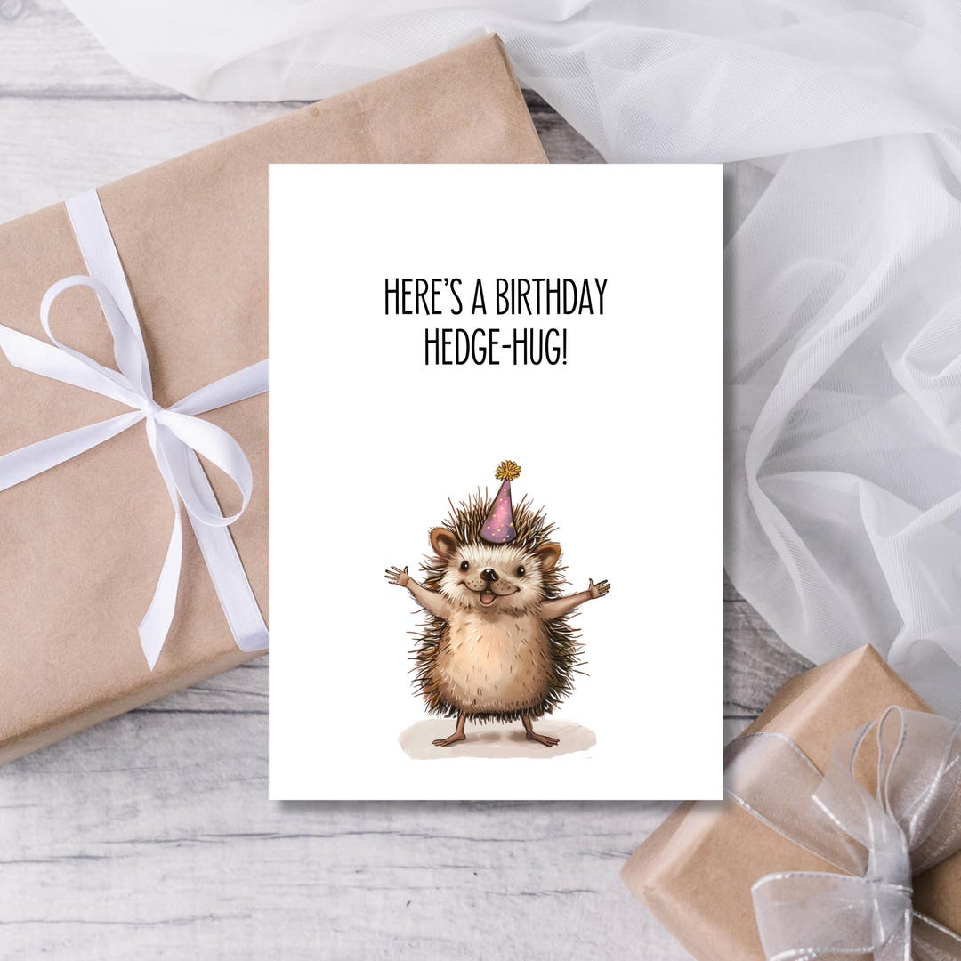 Cute Hedge-hug Birthday Card, Funny Pun Card for Friends & Family ...