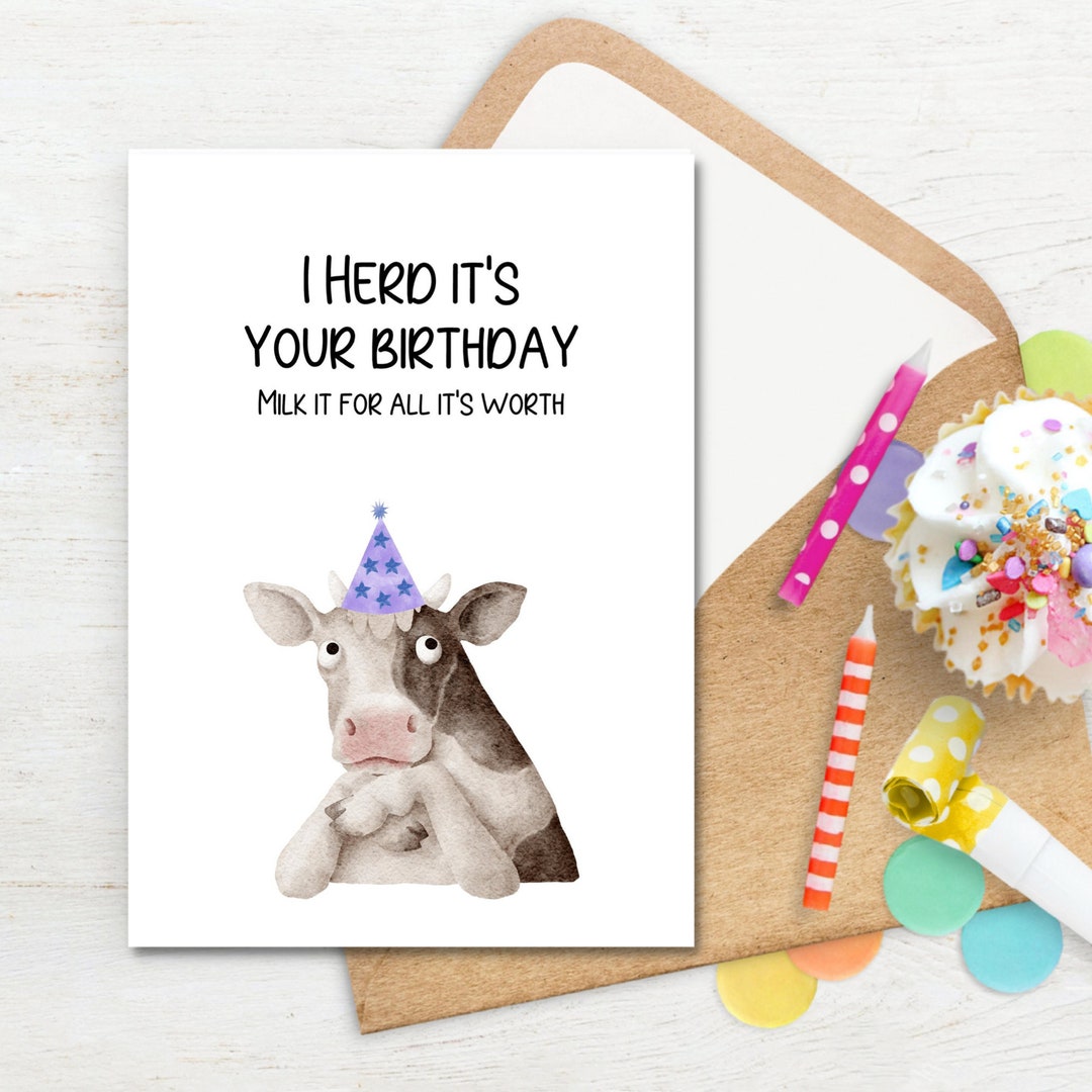 I Herd It’s Your Birthday Cow Pun Birthday Card, Funny Birthday Card ...
