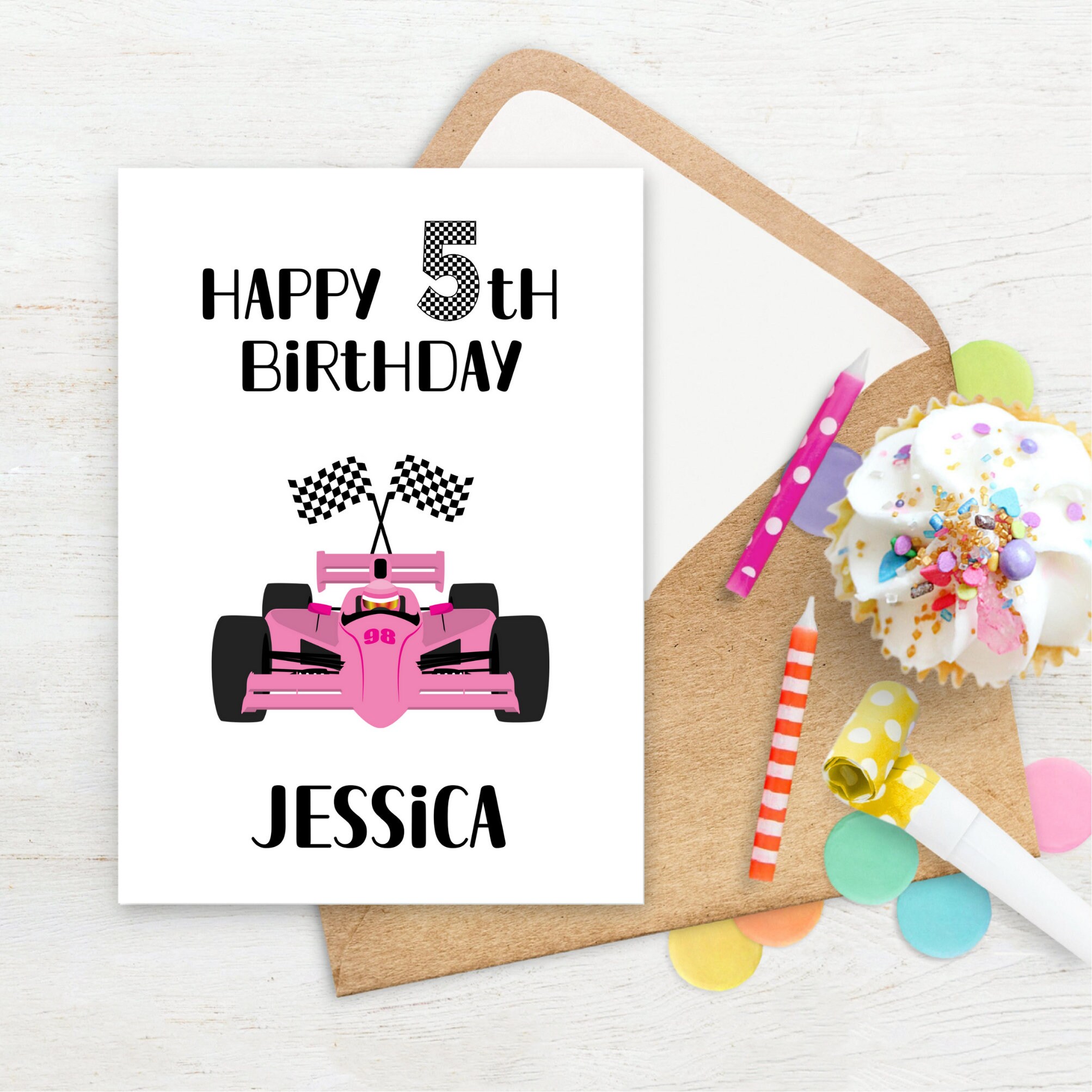 PERSONALIZED Race Car Birthday Card, Racing Birthday Card, Girl Race ...