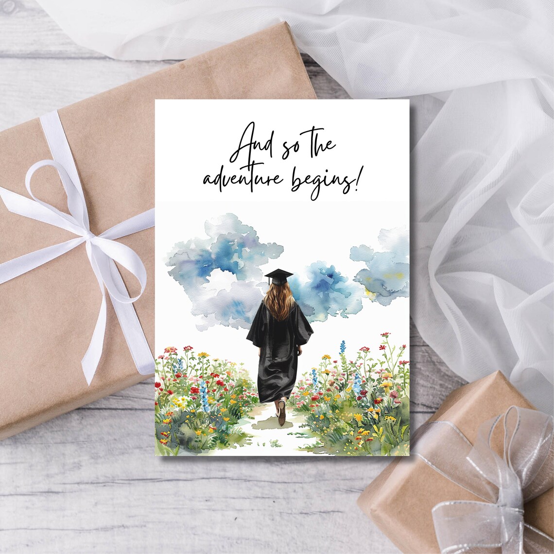 And so the Adventure Begins College Graduation Card, Female Graduation ...