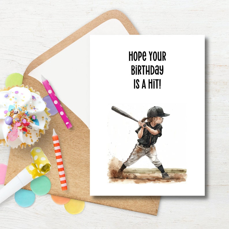 Baseball Girl Birthday Card: Home Run Celebration (printable) - Etsy