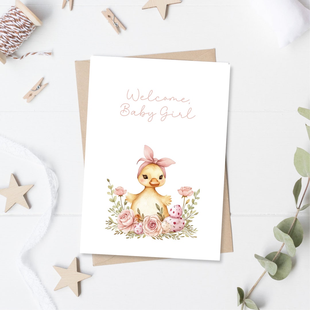 Baby Duck Baby Shower Card, Welcome Baby Girl, Farm Animals Baby Shower ...
