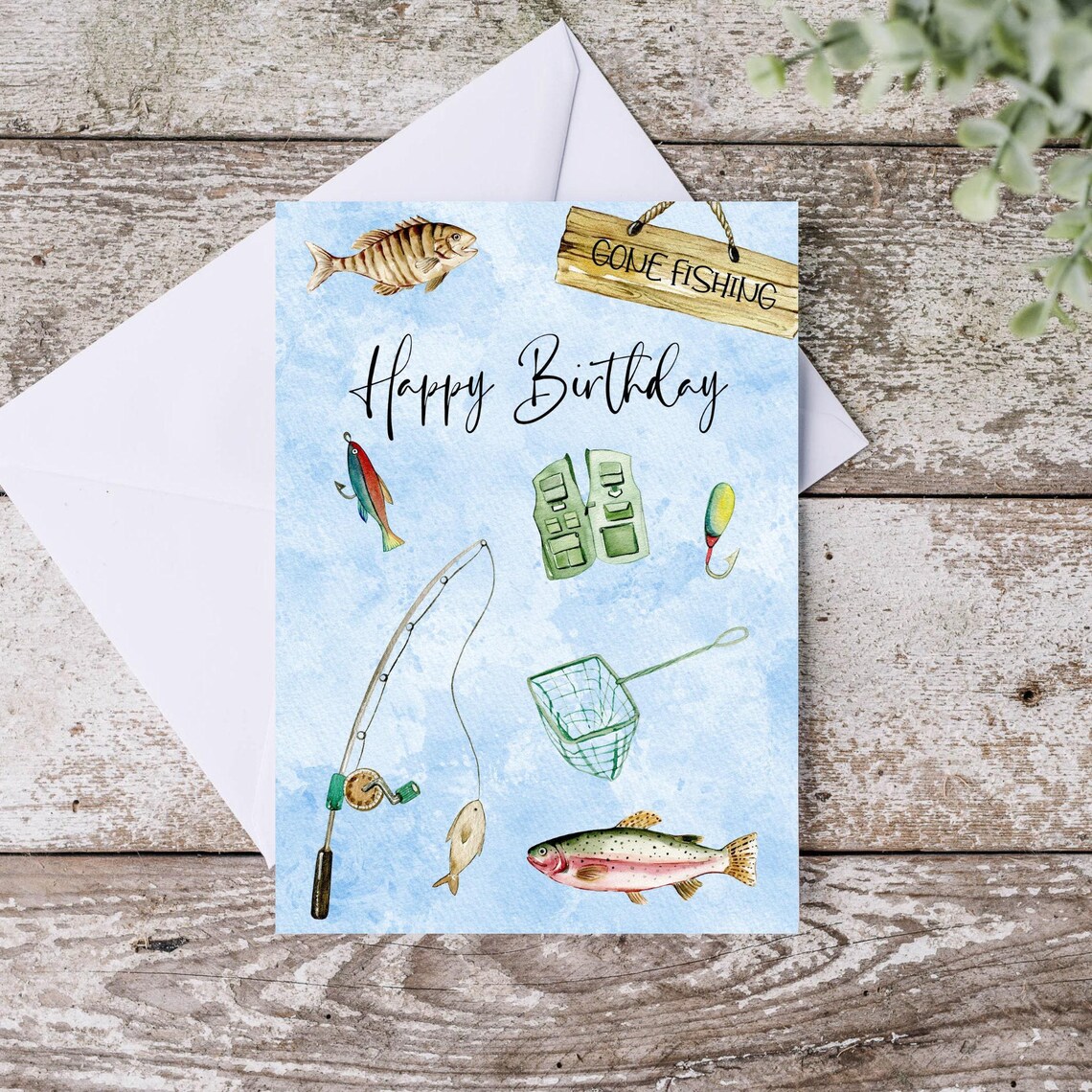 Fishing Birthday Card, Gone Fishing Fisherman Birthday Card, Trout ...