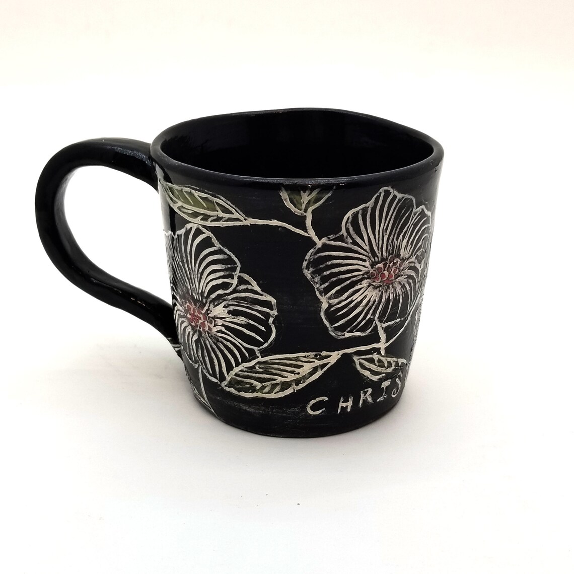 Sgraffito pottery mug Floral design gifts for nature lovers | Etsy