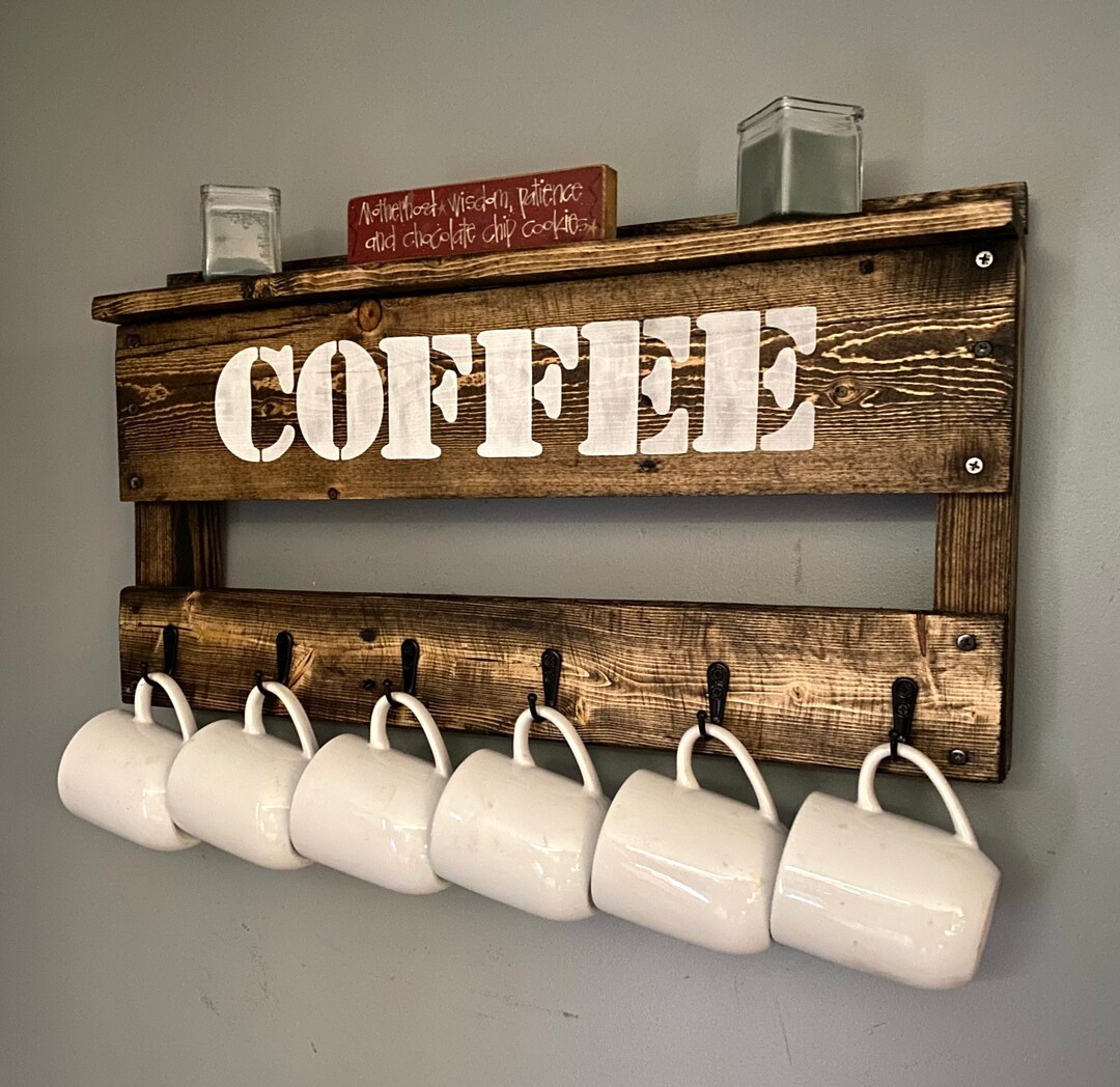 Rustic Coffee Rack W/ Shelf Coffee Rack, Coffee Bar, Rustic, Farmhouse ...