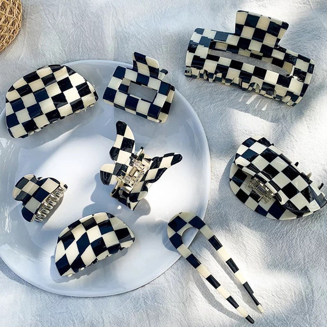 Large Acrylic Checkered Hair Clip / Hair Clip Claw / Butterfly ...