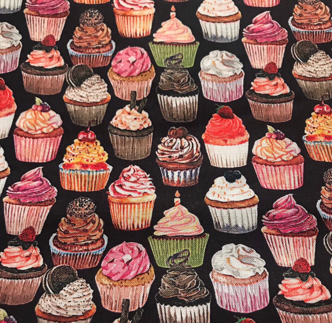 Cupcakes Fabric, Cupcakes Cotton Fabric, Fabric for Mask, Sewing Fabric ...