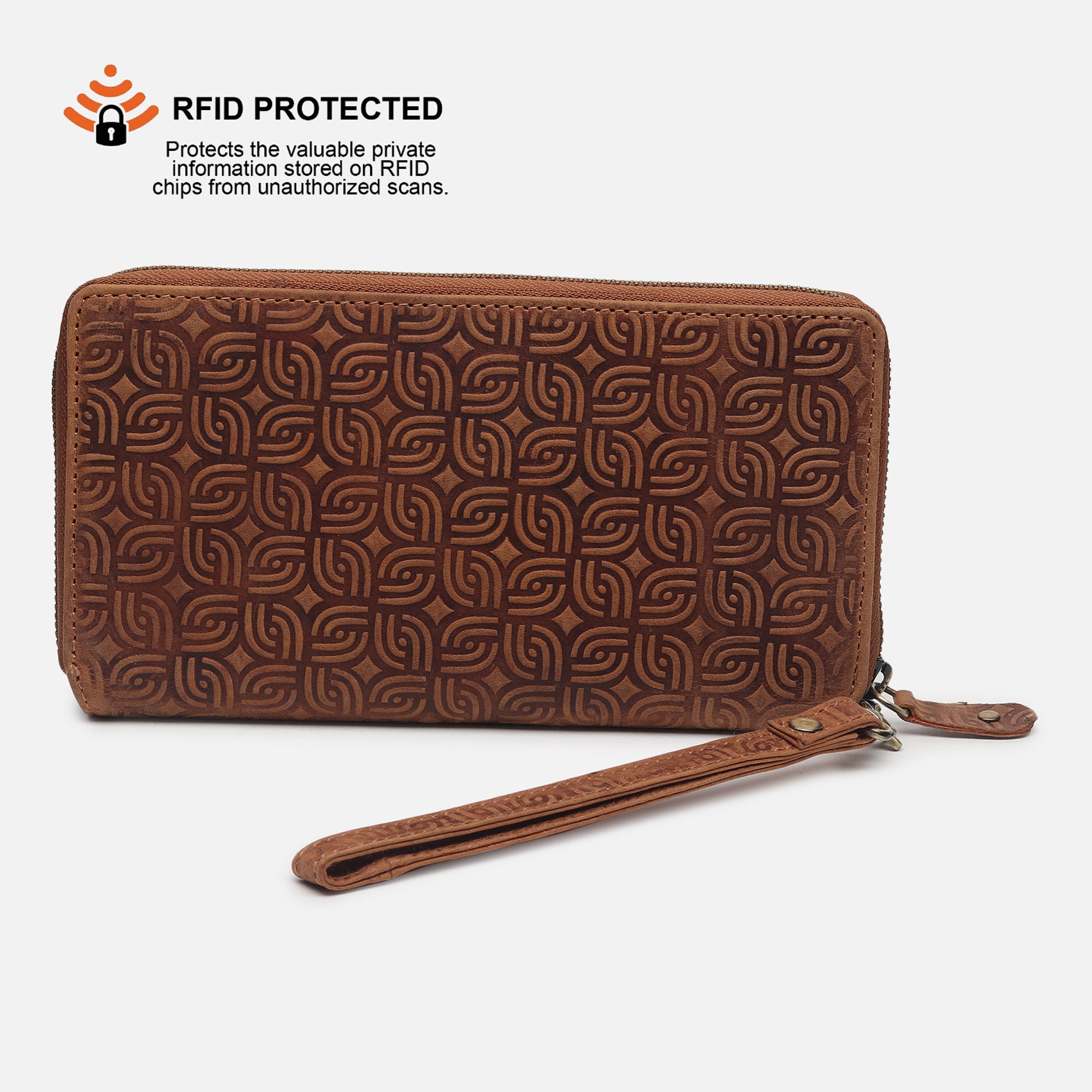 Womens Zip Around Wallet Brown Embossed Leather wallet Women | Etsy