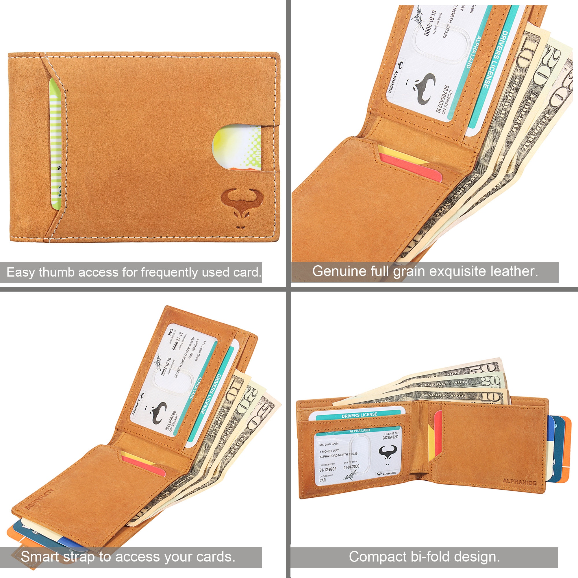 Handmade Leather Bifold Wallet for Men Slim Design Front | Etsy