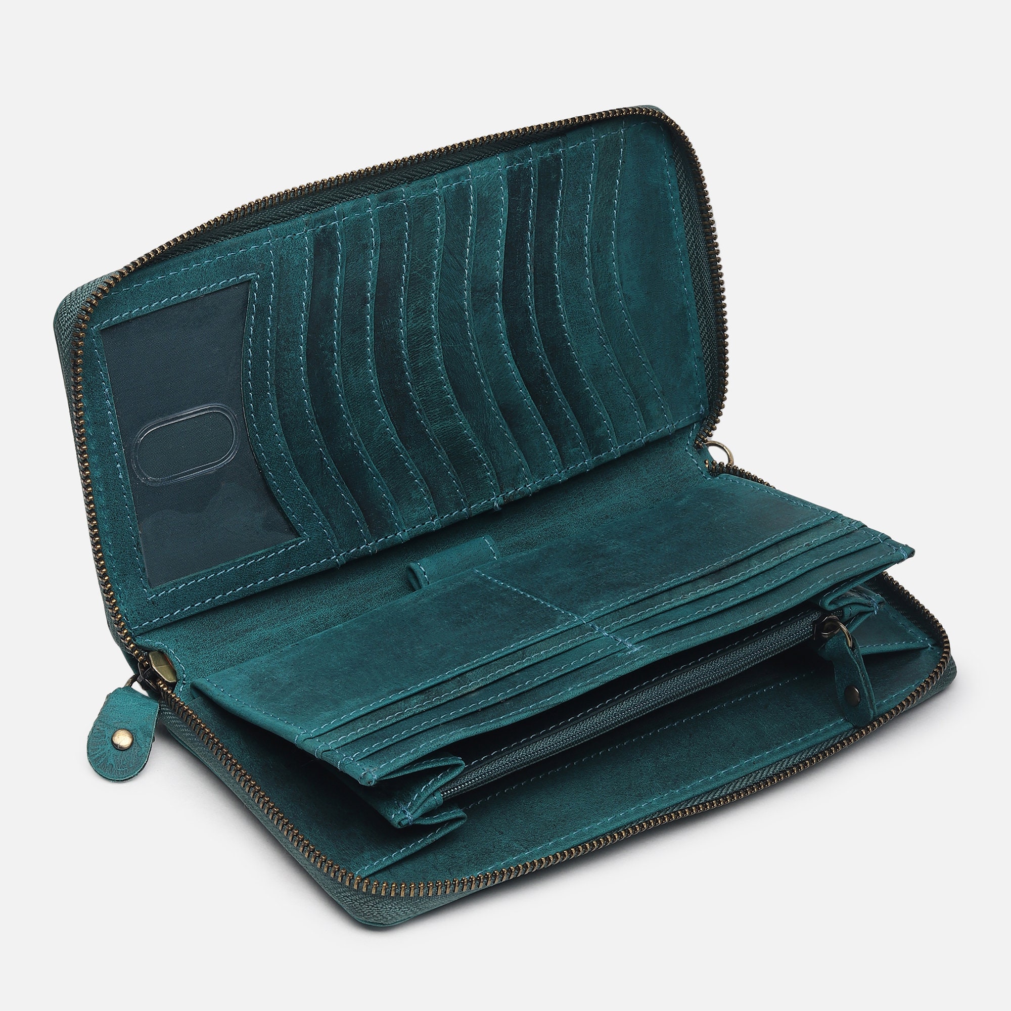 Womens Zip Around Wallet Brown Embossed Leather wallet Women | Etsy