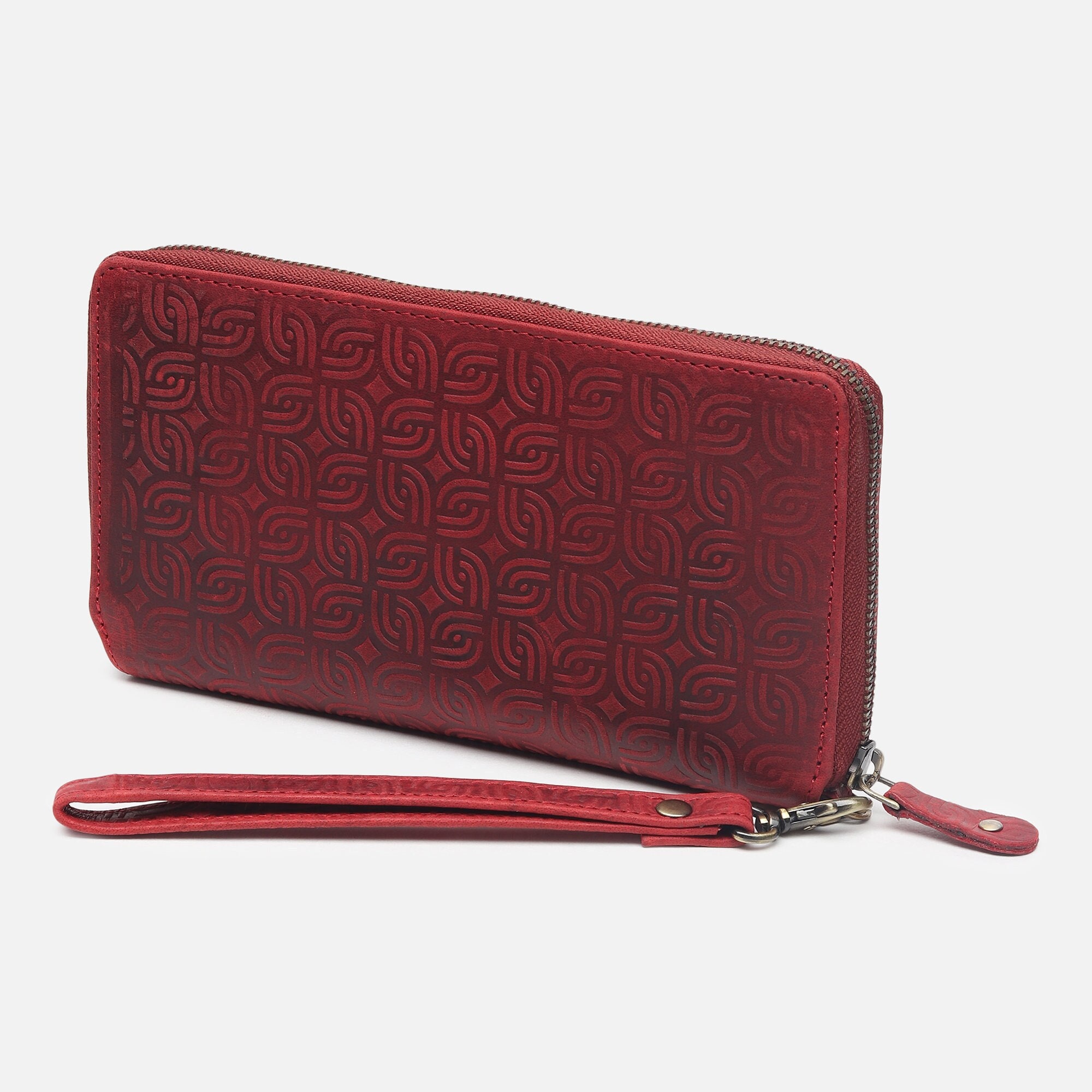 Womens Zip Around Wallet Brown Embossed Leather wallet Women | Etsy