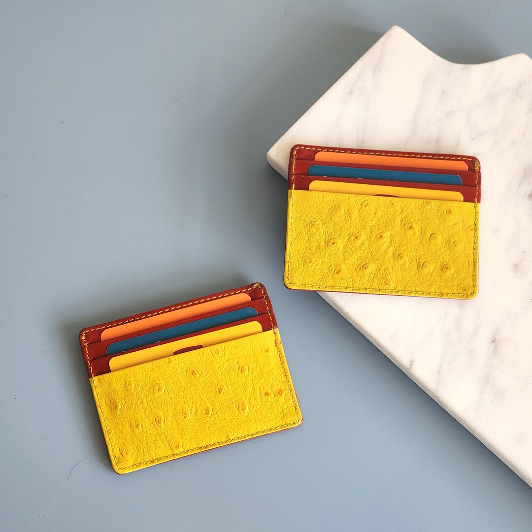 Yellow Leather Card Holder - Small Leather Wallet - Slim Wallet Credit ...