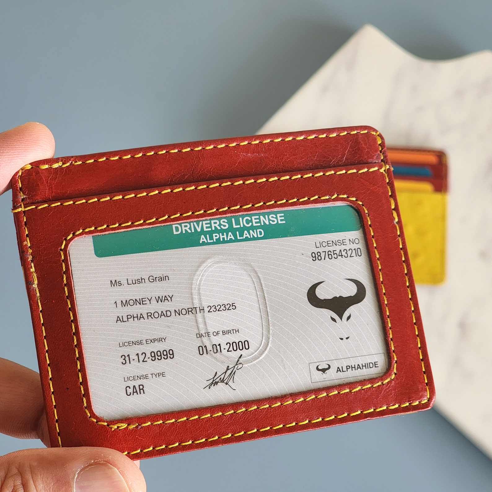 Yellow Leather Card Holder - Small Leather Wallet - Slim Wallet Credit ...
