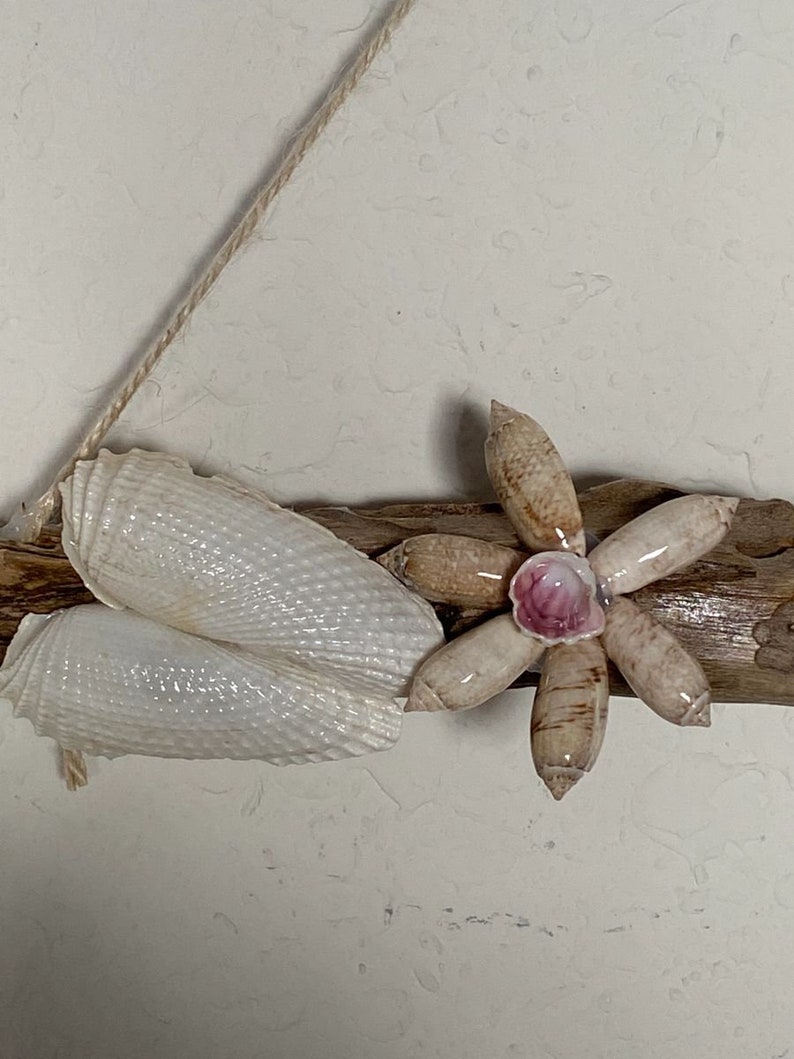 Hanging Driftwood Art With Shell Flowers Seashell Flowers - Etsy