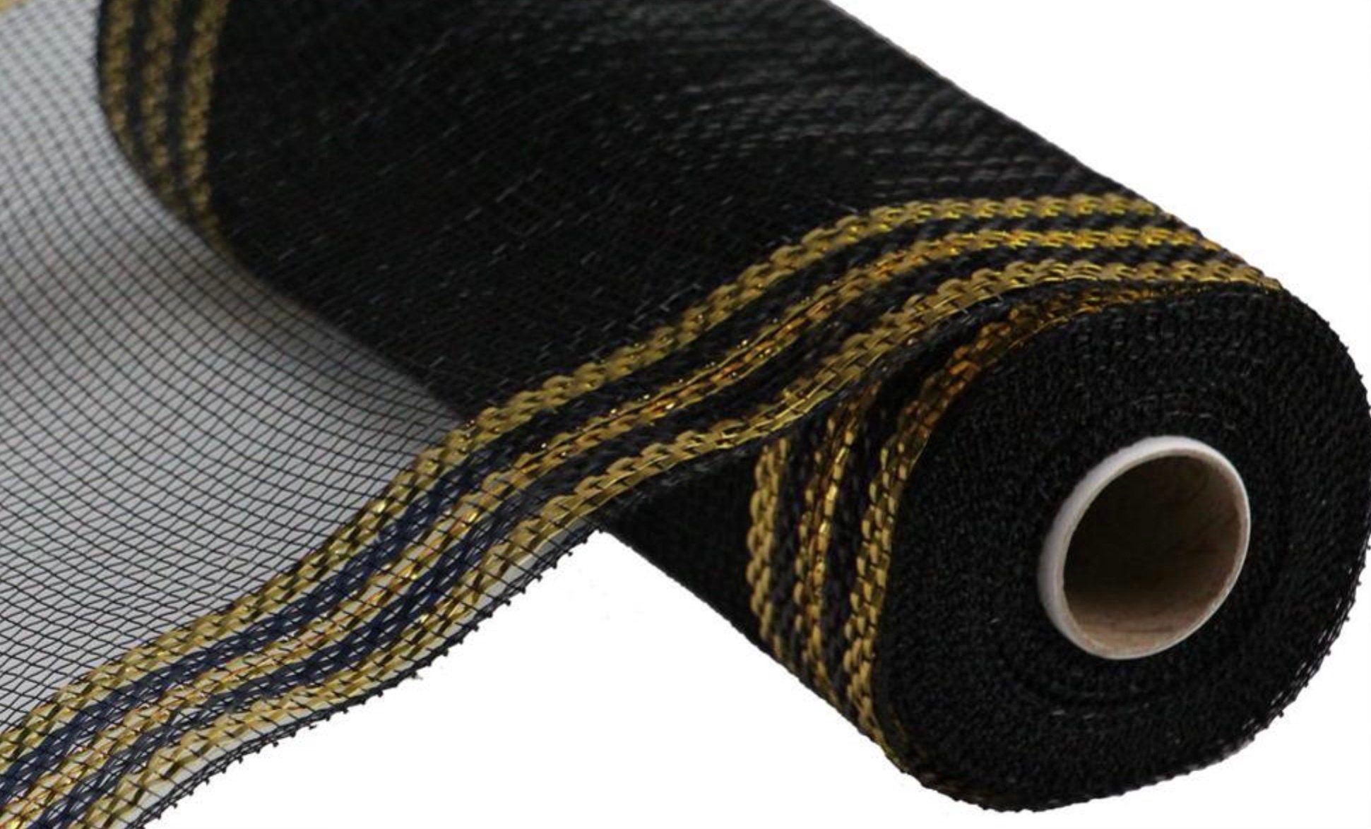 10” Black Border Stripe Metallic Mesh With Gold Foil Border Stripe ...
